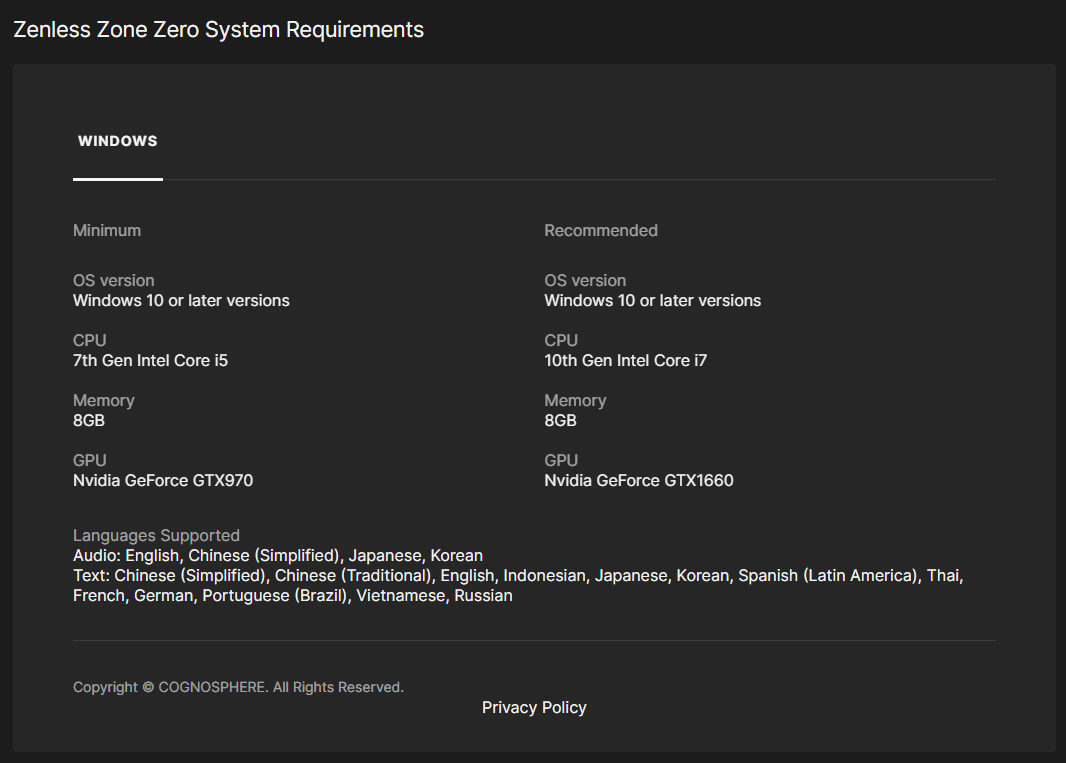 Requisitos mínimos y recomendados de Zenless Zone Zero para PC y móviles